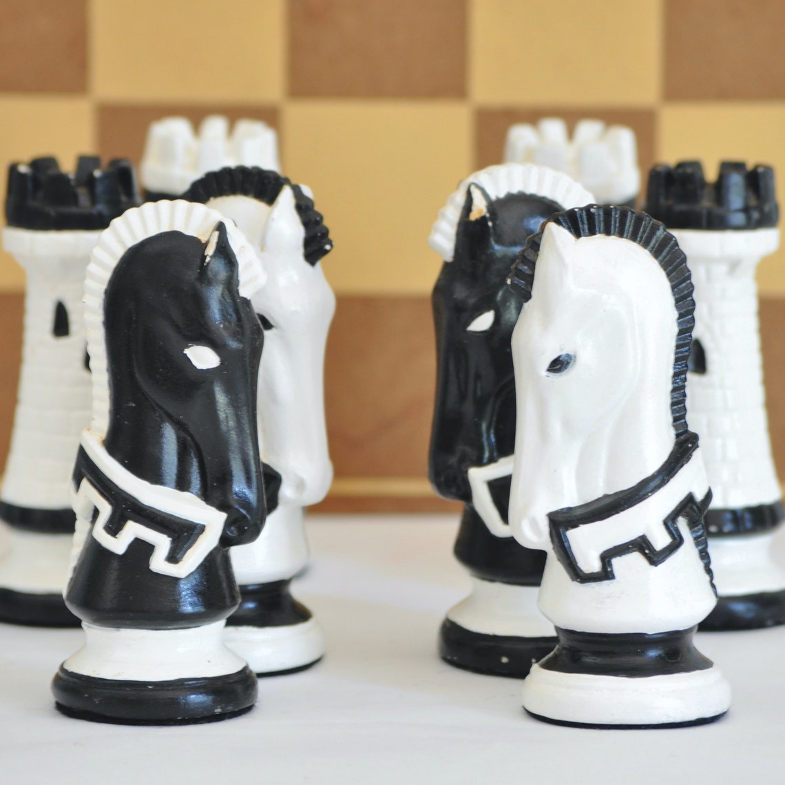 Vintage Hand-Painted Ceramic Chess Set | Etsy