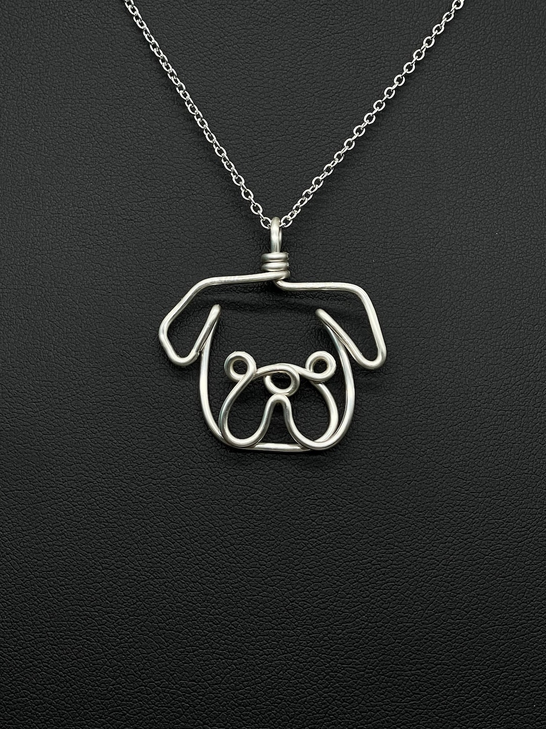 Pug Necklace, Silver, Wire, Dog, Dog Face Pendant, Wire Wrap, One Line ...