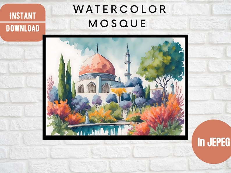 Colorful Islamic Wall Art Watercolor Art Mosque in Garden - Etsy