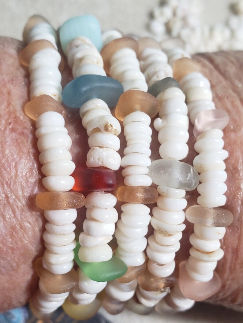 Hawaii Puka Shell N Seaglass, Puka Shell Bracelet Set, Hawaiian Shell ...