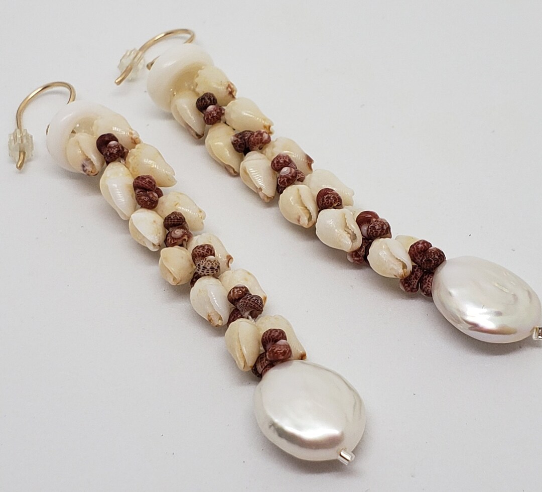 Niihau Shell Earrings, Momi Heliconia Style, Hawaii Shell Dangles, Momi ...