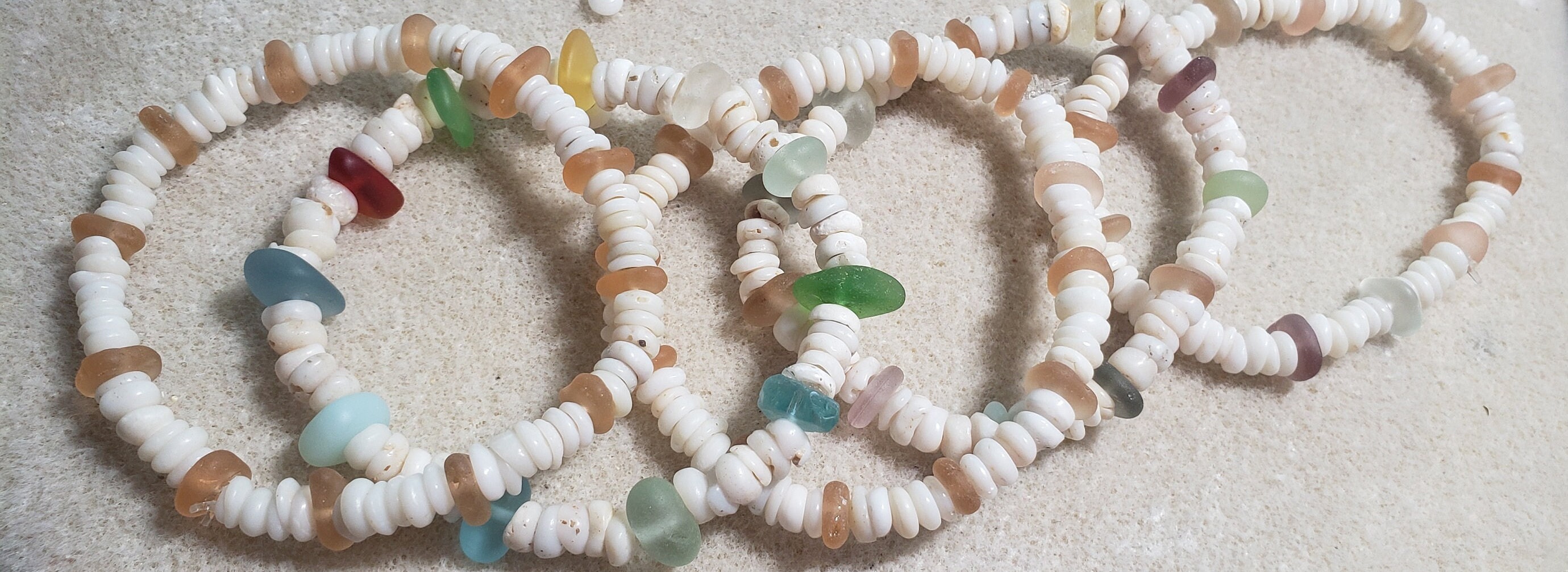Hawaii Puka Shell N Seaglass, Puka Shell Bracelet Set, Hawaiian Shell ...