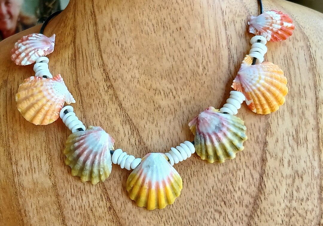 7 Sunrise Shell Choker, Hawaiian Sunrise Shell Necklace,moonrise Choker ...
