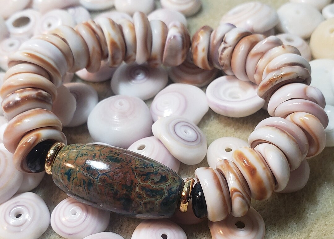 Chunky Chocolate Puka Bracelet, Cinnabon Puka, Tibetan Guru Bead ...