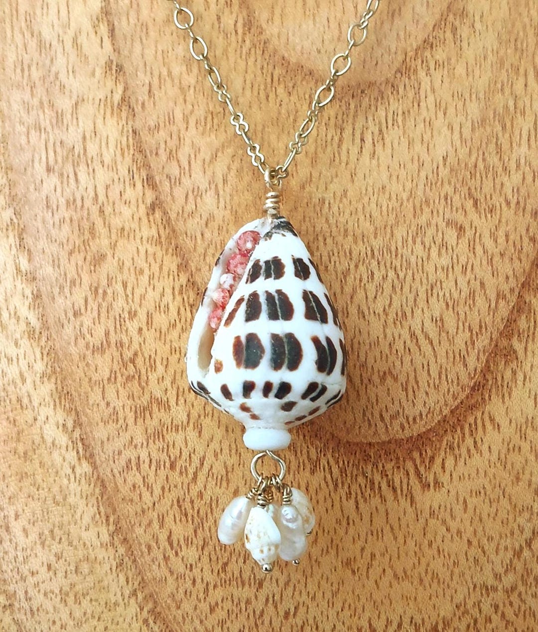 Hebrew Cone Shell Pendant: Rarotonga Shells, Gold-filled Wire & Pearl ...