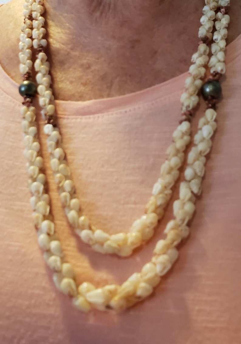 Double Strand Niihau Shell Necklace, Momi Pikake Style Lei, Hawaiian ...
