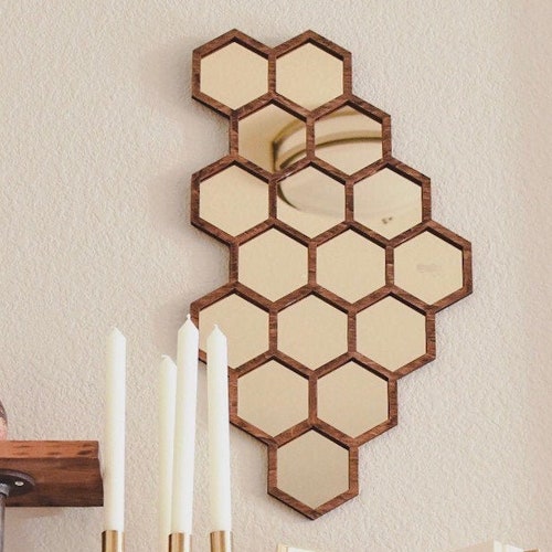 Hexagon Accent Mirror With Gold Tint and Honeycomb Pattern - Etsy