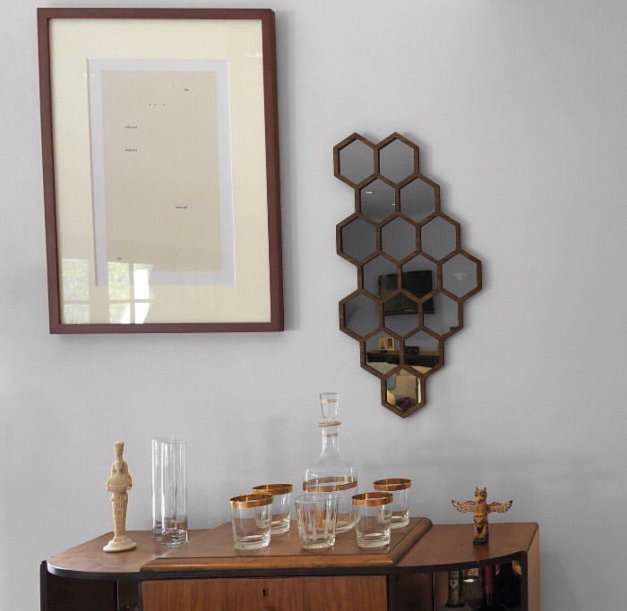 Hexagon Accent Mirror With Gold Tint and Honeycomb Pattern - Etsy