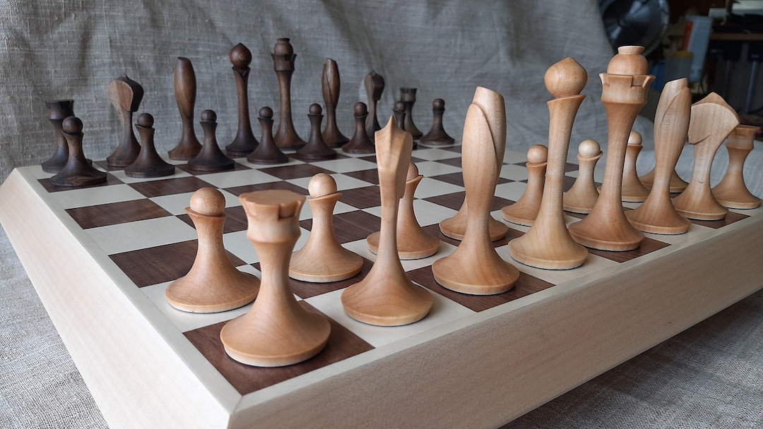 Handmade Walnut and Maple Wood Chess Set With Minimalist Design, Eco ...