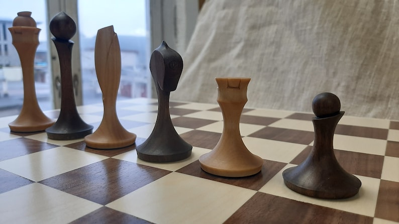 Handmade Walnut and Maple Wood Chess Set With Minimalist Design, Eco ...