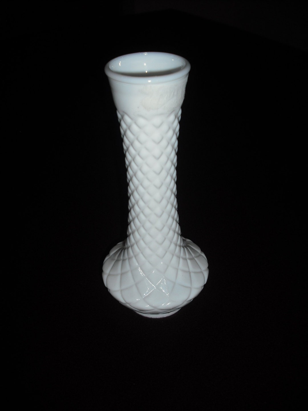 Vintage Quilted Diamond Pattern Milk Glass Vase, Wedding, Farmhouse ...