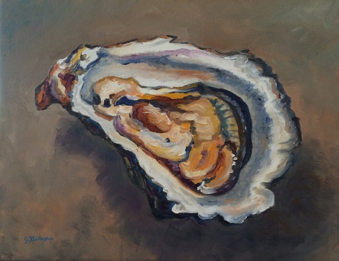 Oyster Wall Art Framed Original Oil Painting Oyster on the Half Shell ...