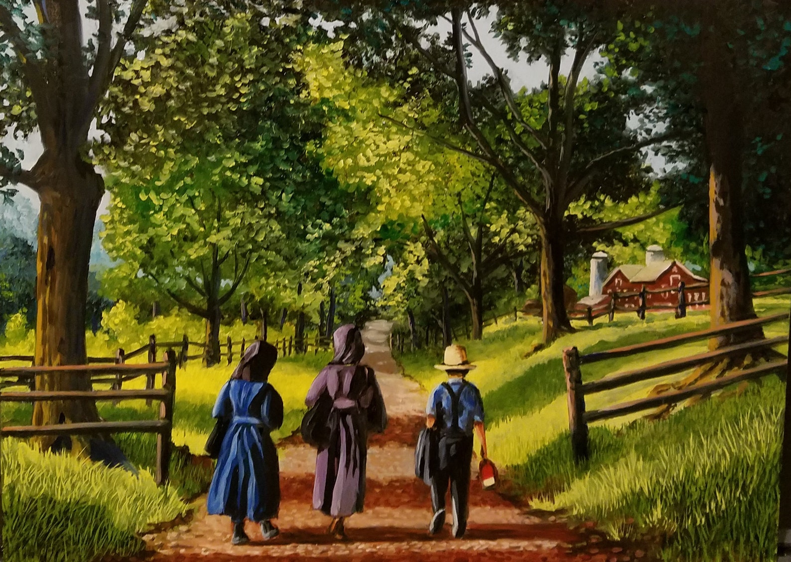 Amish Wall Art Original Oil Painting Amish Children Wall Hanging Framed ...
