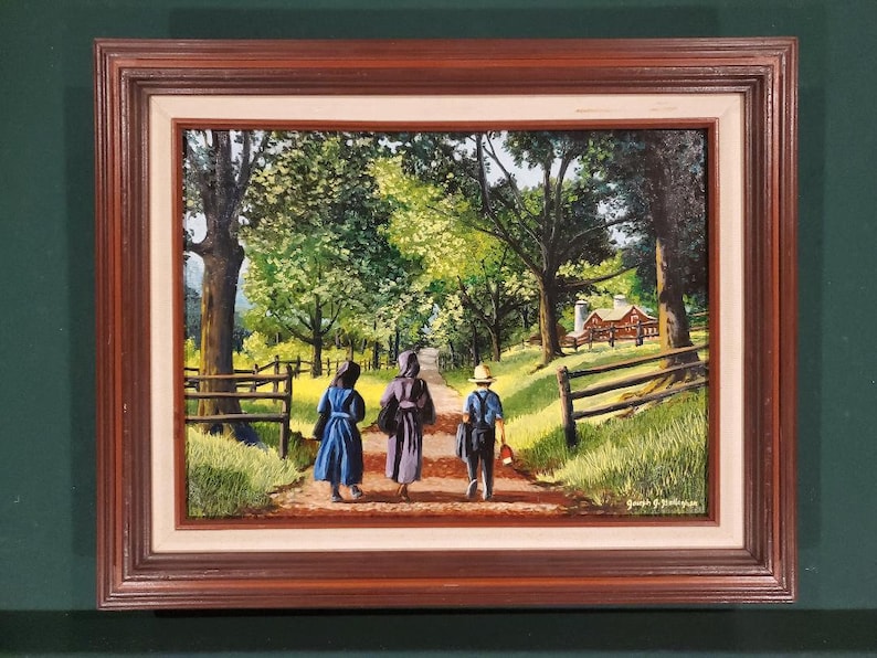Amish Wall Art Original Oil Painting Amish Children Wall Hanging Framed ...