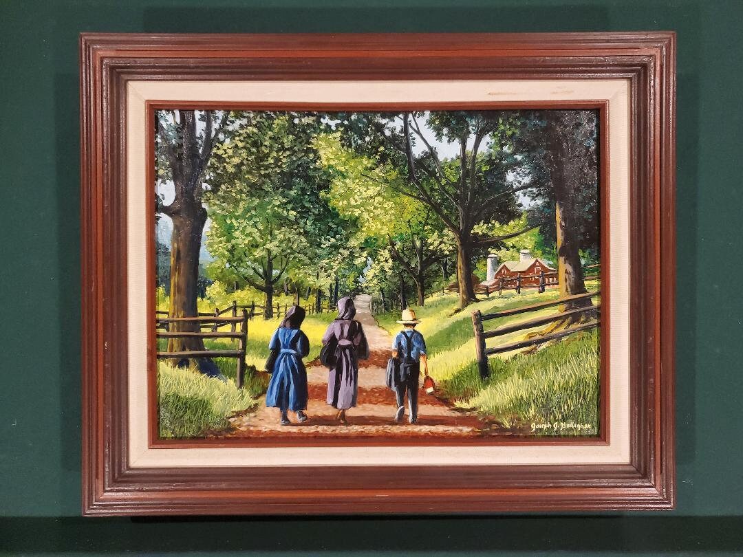 Amish Wall Art Original Oil Painting Amish Children Wall Hanging Framed ...