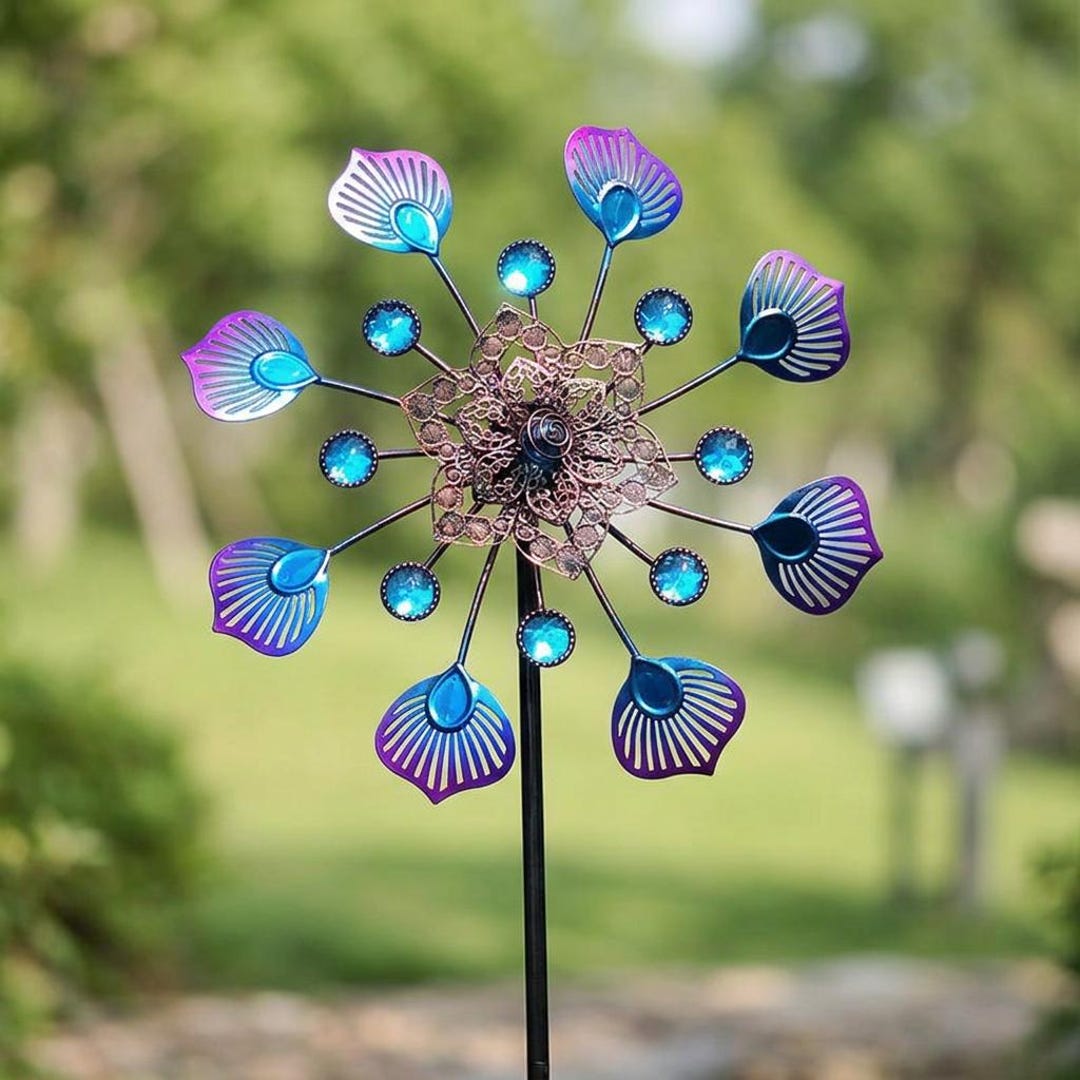 Peacock Metal Wind Spinner - Large Outdoor Kinetic Garden Art - 35 Inch ...