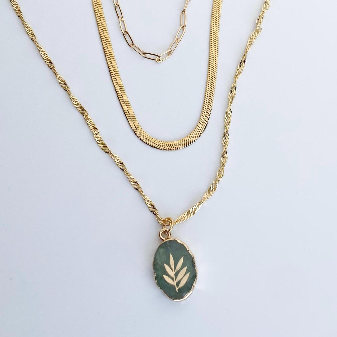 Collar de aromaterapia con colgante de hoja verde - triple capa - 3 ...