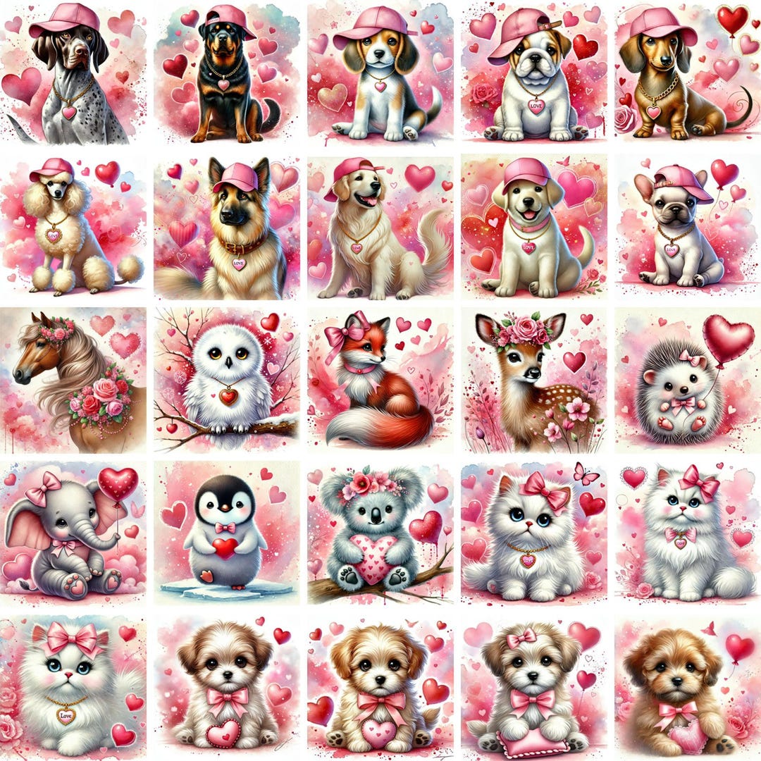 Valentine Cute Love Animals Clipart Bundle, 30 Digital Download Images ...