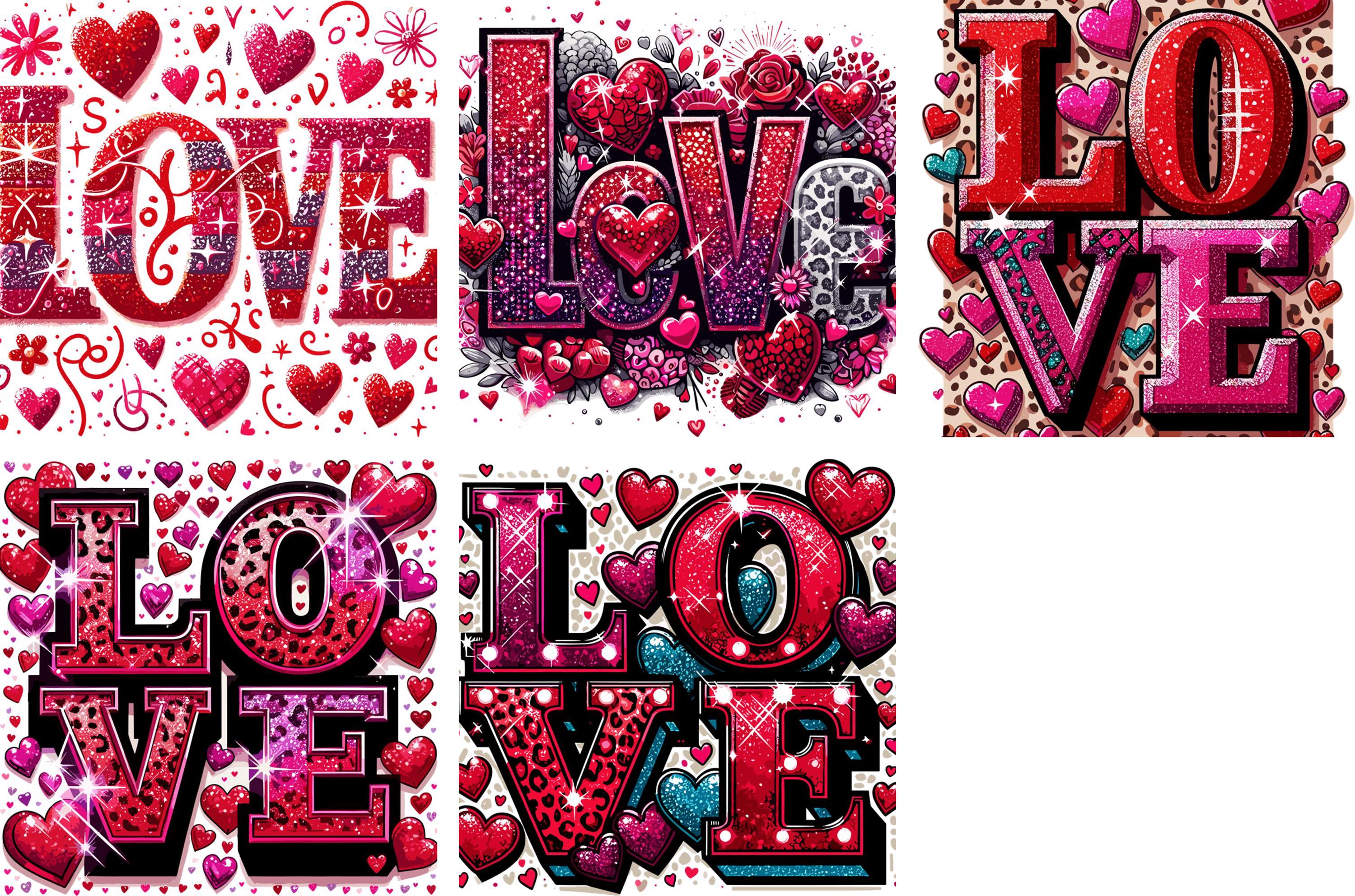 Vibrant LOVE Clipart With Glitter and Hearts for Instant Download ...
