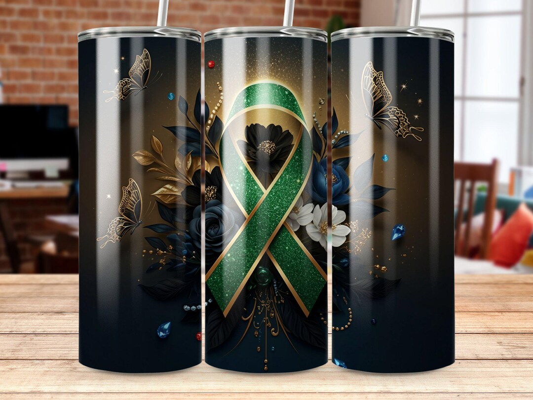 Green World Kidney Day Awareness Ribbon Floral Tumbler Wrap, Digital ...