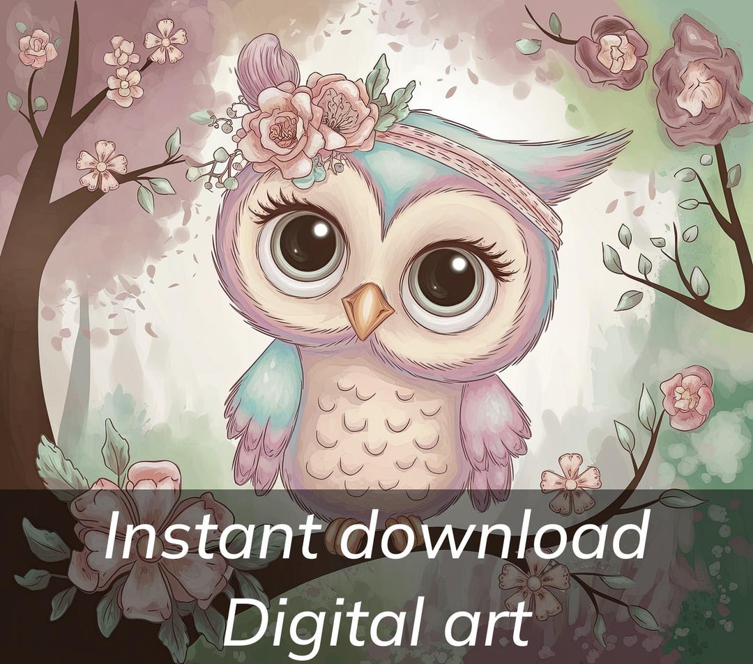 Cute Owl Digital Print, Instant Download, Nursery Wall Art, Baby Room ...