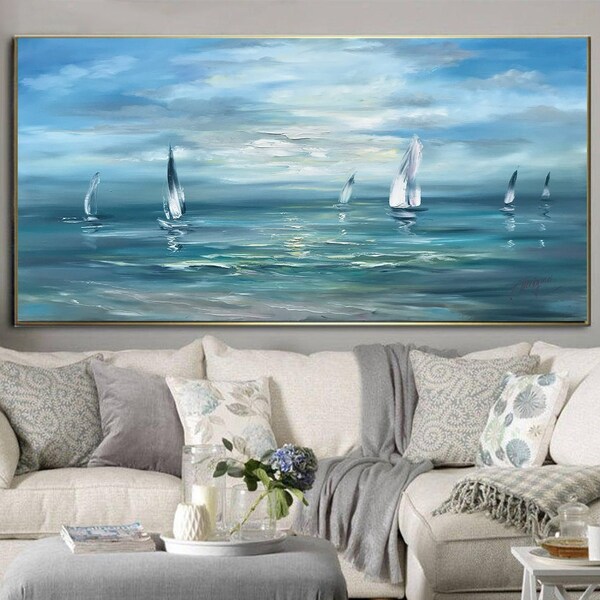 Large Canvas Water Boat Scene Wall Art - Etsy