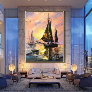 Sailboat at Sunset Oil Painting Original Seascape Sunset Painting ...