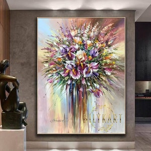 Large Abstract Flower Oil Painting Original Textured Flower Canvas Wall ...