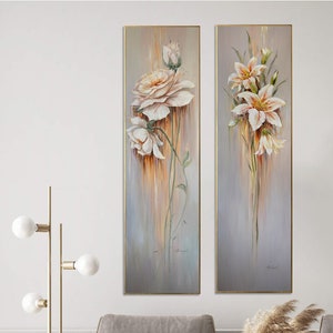 Long Narrow Wall Art Abstract Floral Oil Painting 2 Piece Wall Art 2 ...