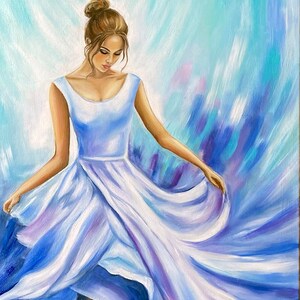Abstract Woman Painting on Canvas Girl Modern Wall Art Woman in Blue ...