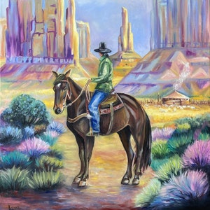 Cowboy Painting on Canvas Western Oil Painting Original Art Framed ...