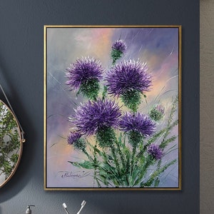 Original Thistle Oil Painting on Canvas, Purple Floral Wall Art - Etsy