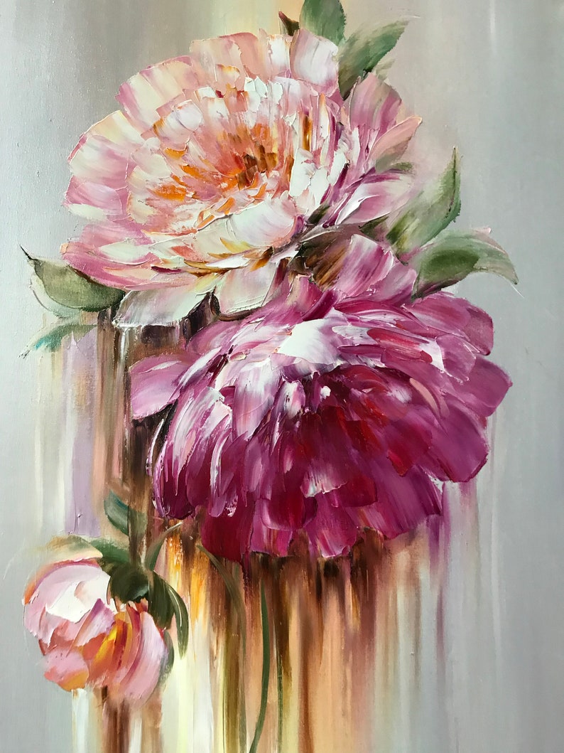 Long Vertical Painting Narrow Abstract Flowers Art Canvas Tall Wall ...