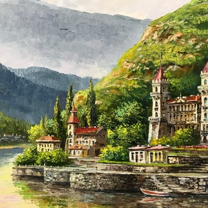 Lake Como Oil Painting Original Italy Landscape Painting Canvas Italian ...