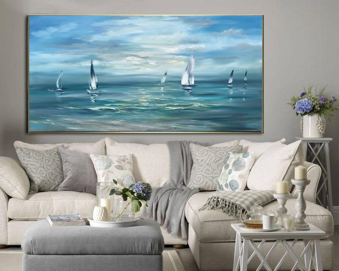 Large Seascape Canvas Paintings Sailing Boat Handmade Oil Painting Sea ...