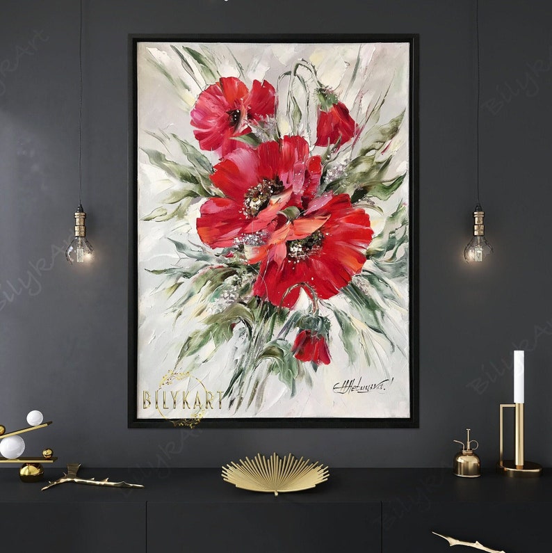 Red Poppy Painting Original Canvas Flower Artwork Floral Art - Etsy
