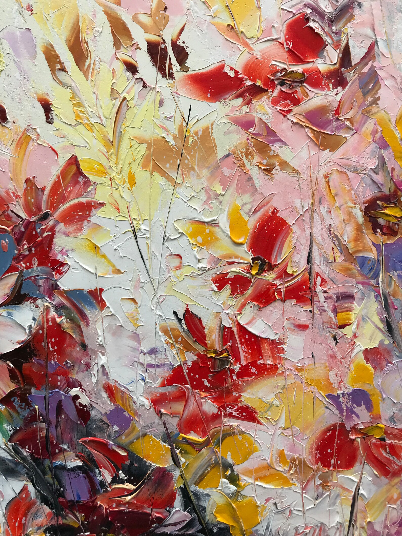 Large Abstract Flowers Oil Painting on Canvas Red Floral Wall - Etsy