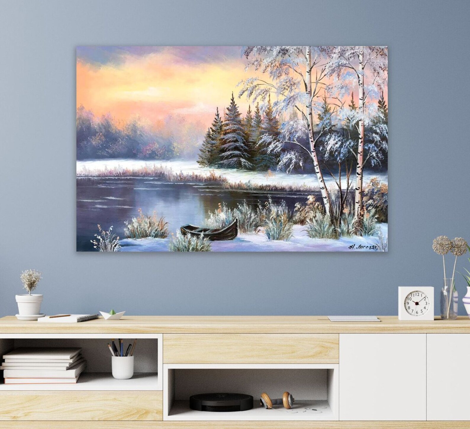 Stunning Winter Snow Sunset Painting Original Pine Tree Wall - Etsy