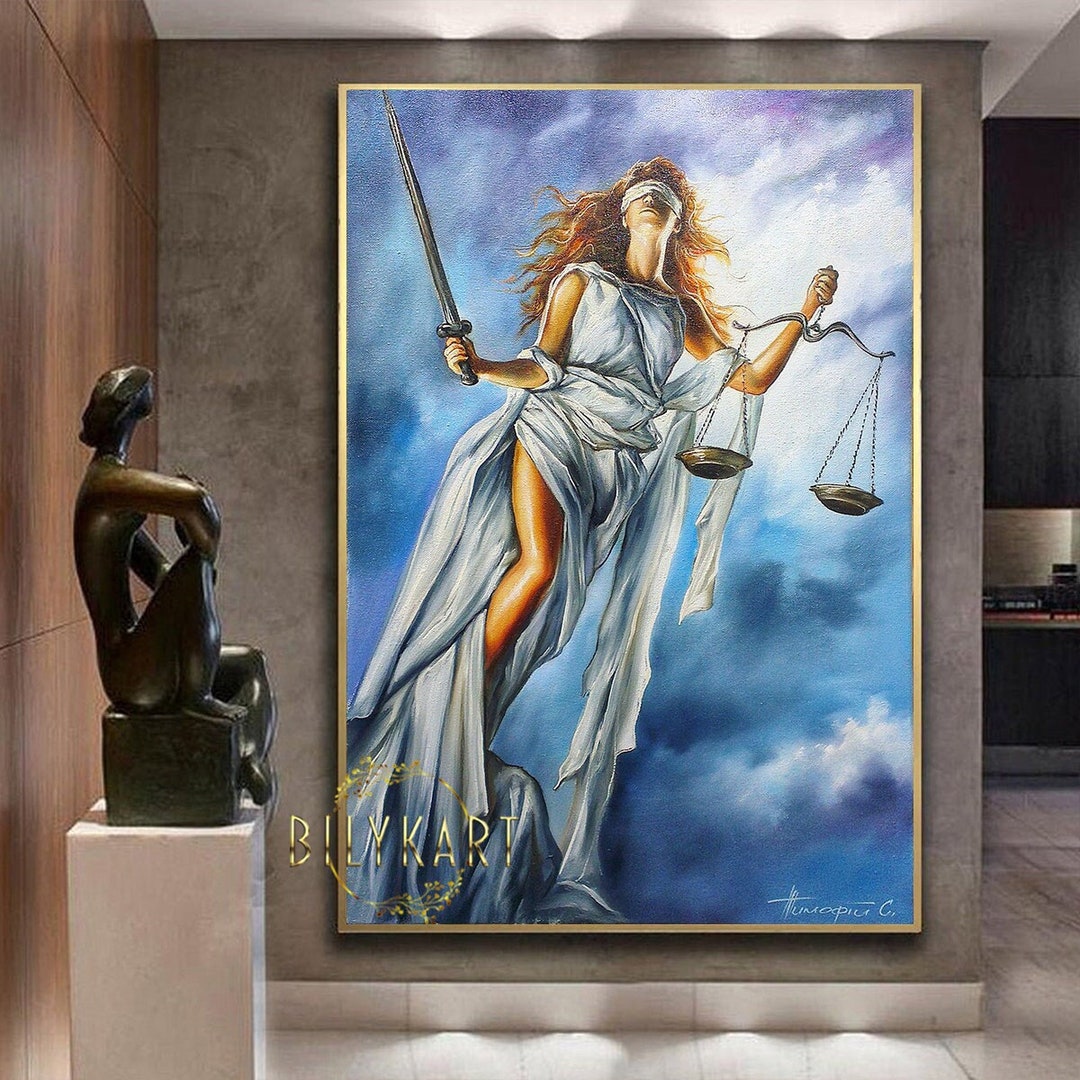Lady of Justice Oil Painting Scales of Justice Wall Art Lawyer Painting ...