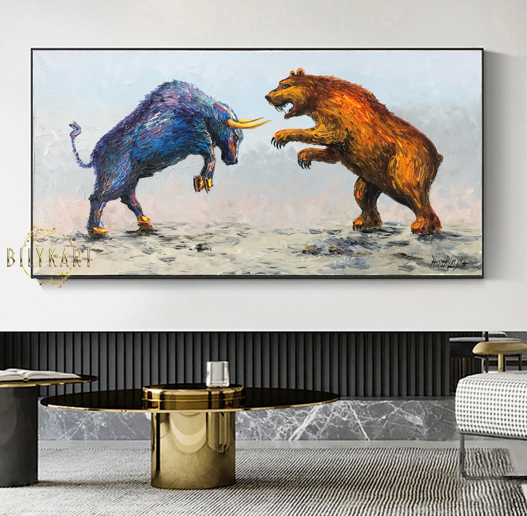 Large Bull Bear Oil Painting Original Abstract Bull and Bear Wall Art ...