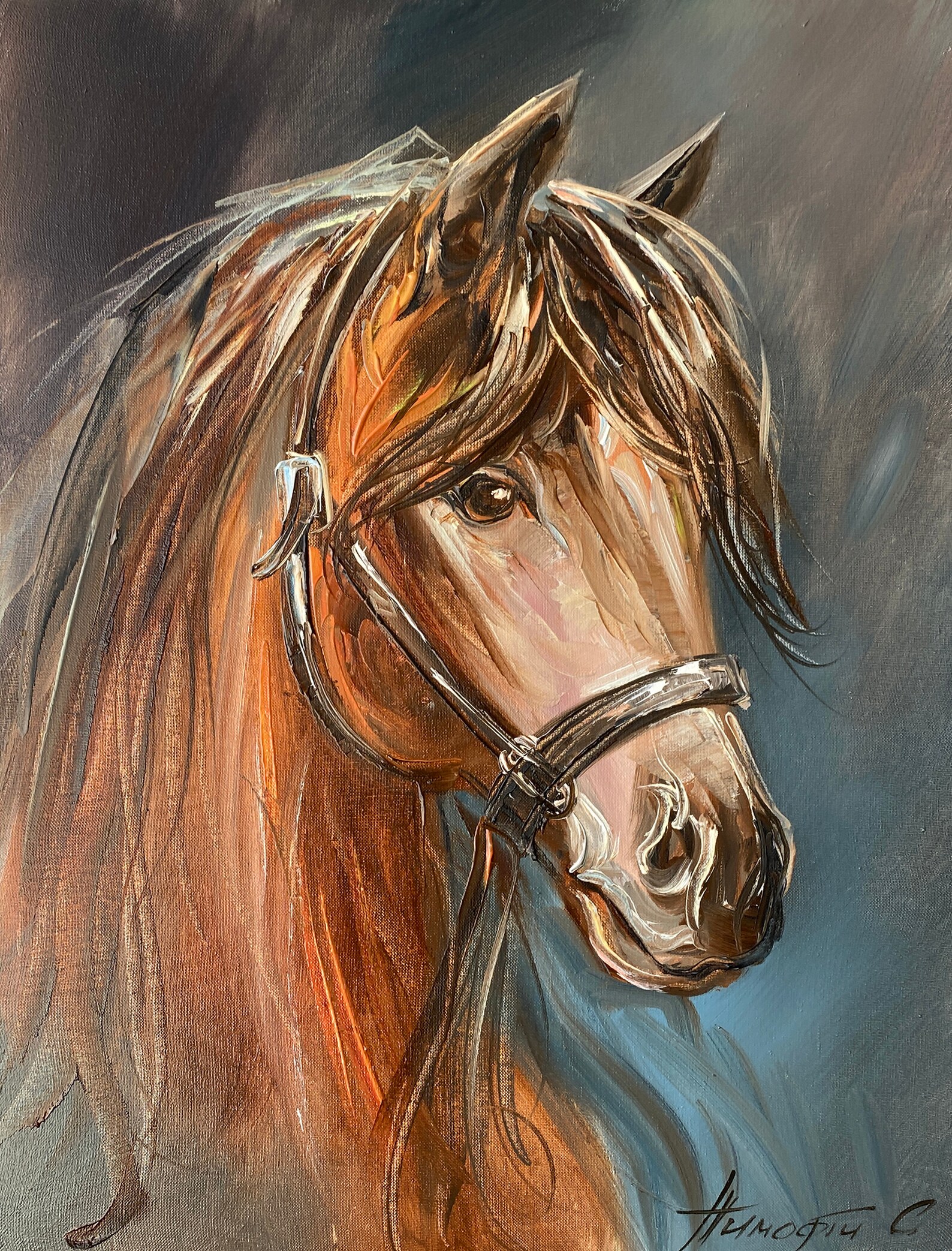 Horse Portrait Oil Painting Original Large Horse Wall Decor Arabian ...