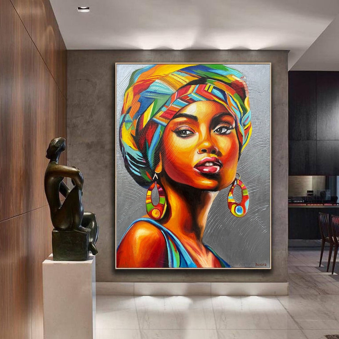 Black Woman Painting on Canvas Modern African American Art Colorful Woman Oil Painting Abstract ...