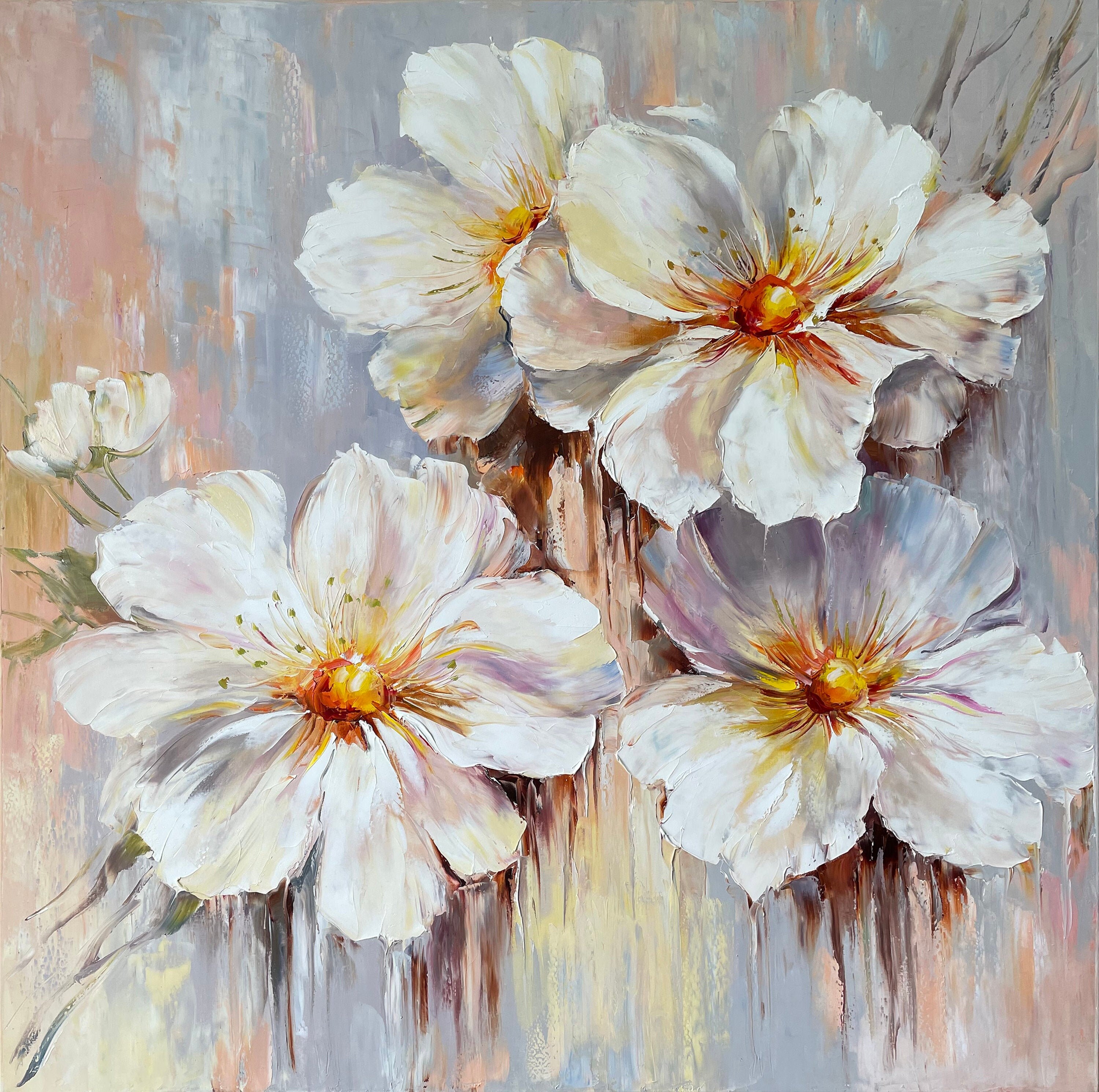 Abstract Flower Original Painting Extra Large Wall Art Luxury | Etsy