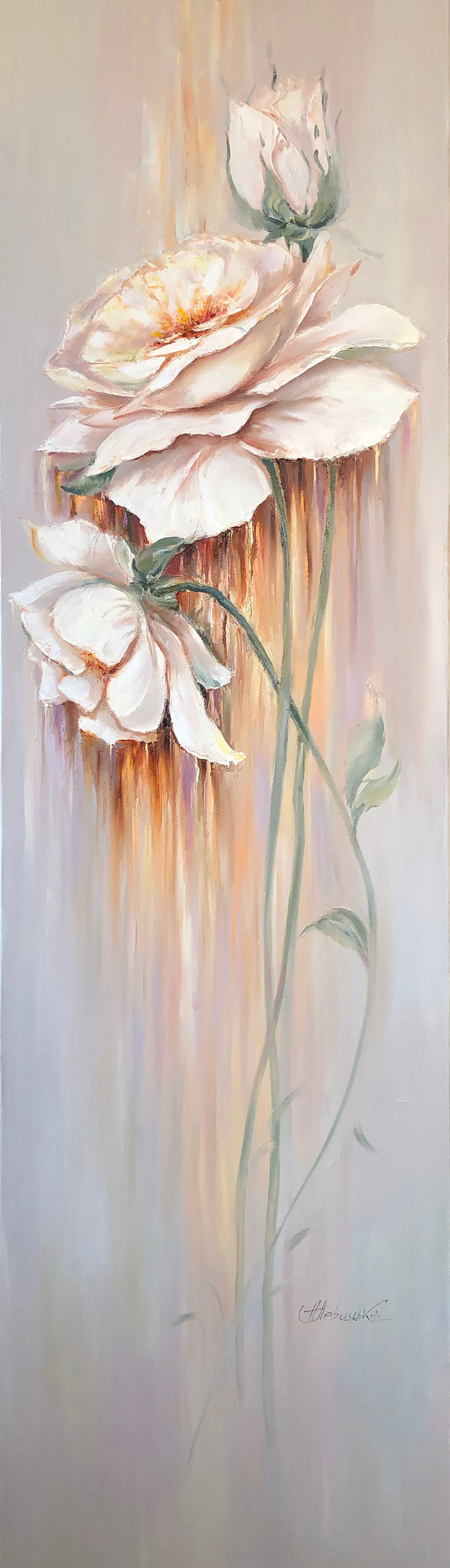 Long Narrow Wall Art Large Roses Flowers Oil Painting Tall - Etsy