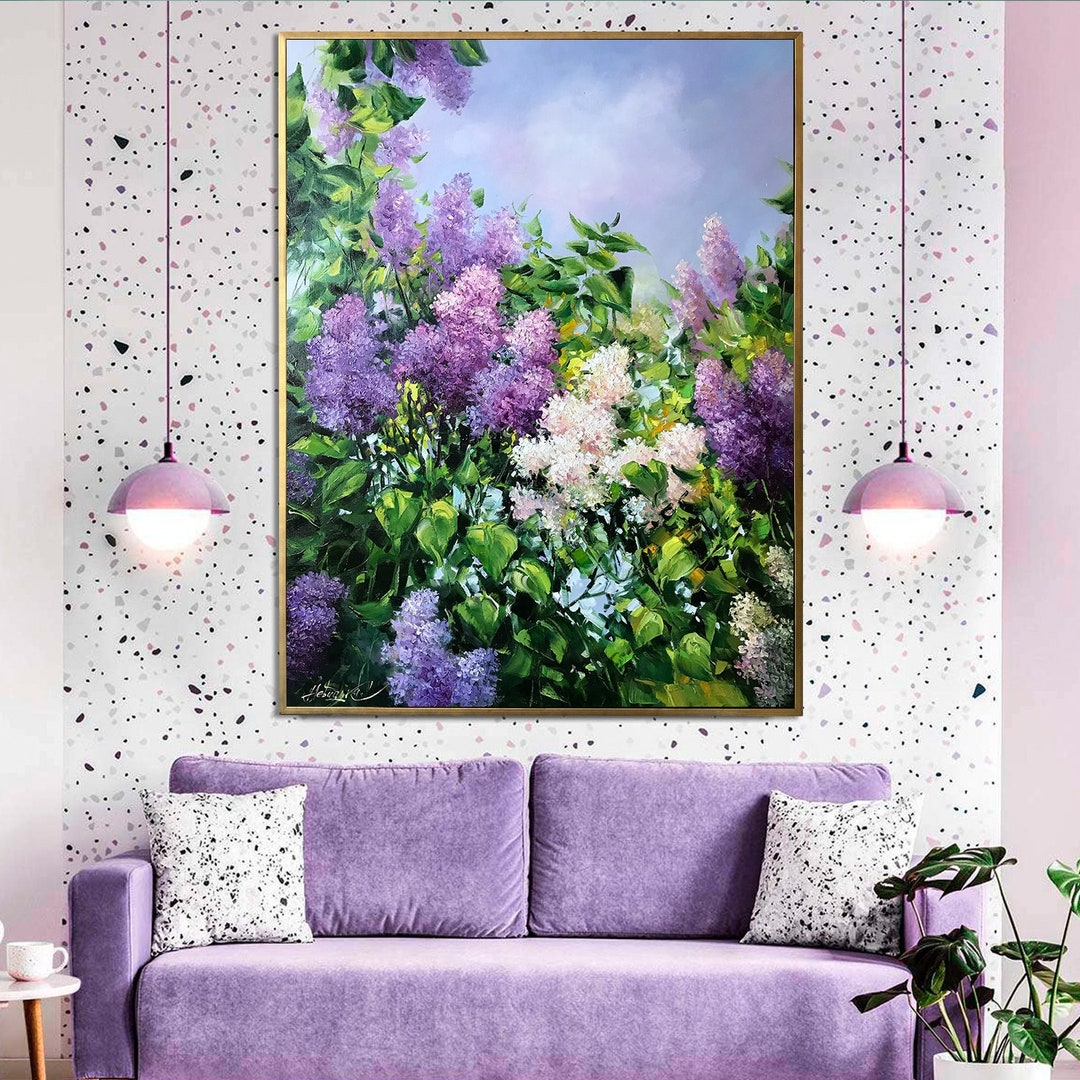 Lilac Painting on Canvas Blossom Tree Painting Lilac Wall Art Purple ...