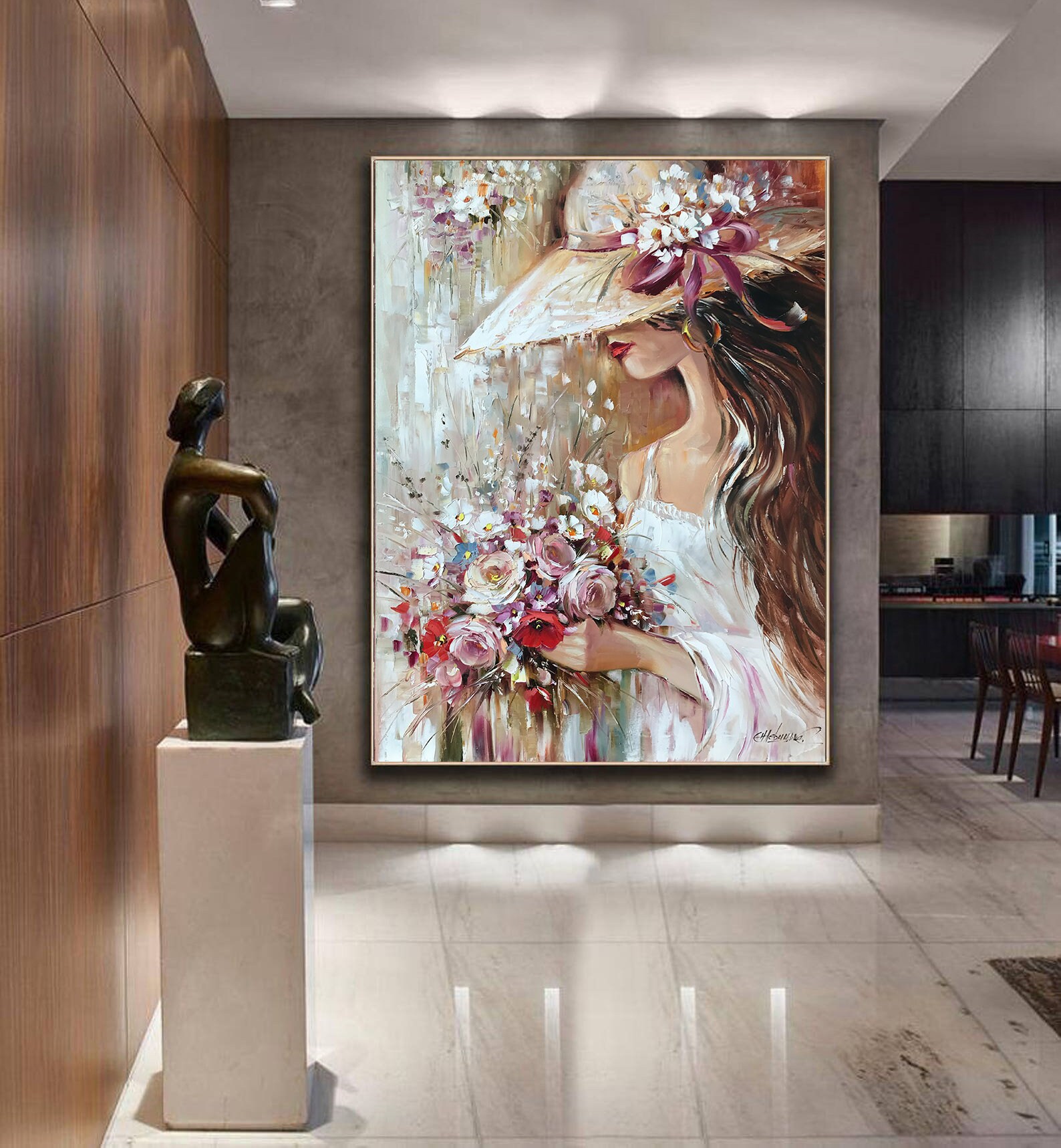 Pretty Woman With Flowers Painting Flower Girl Paintings of - Etsy