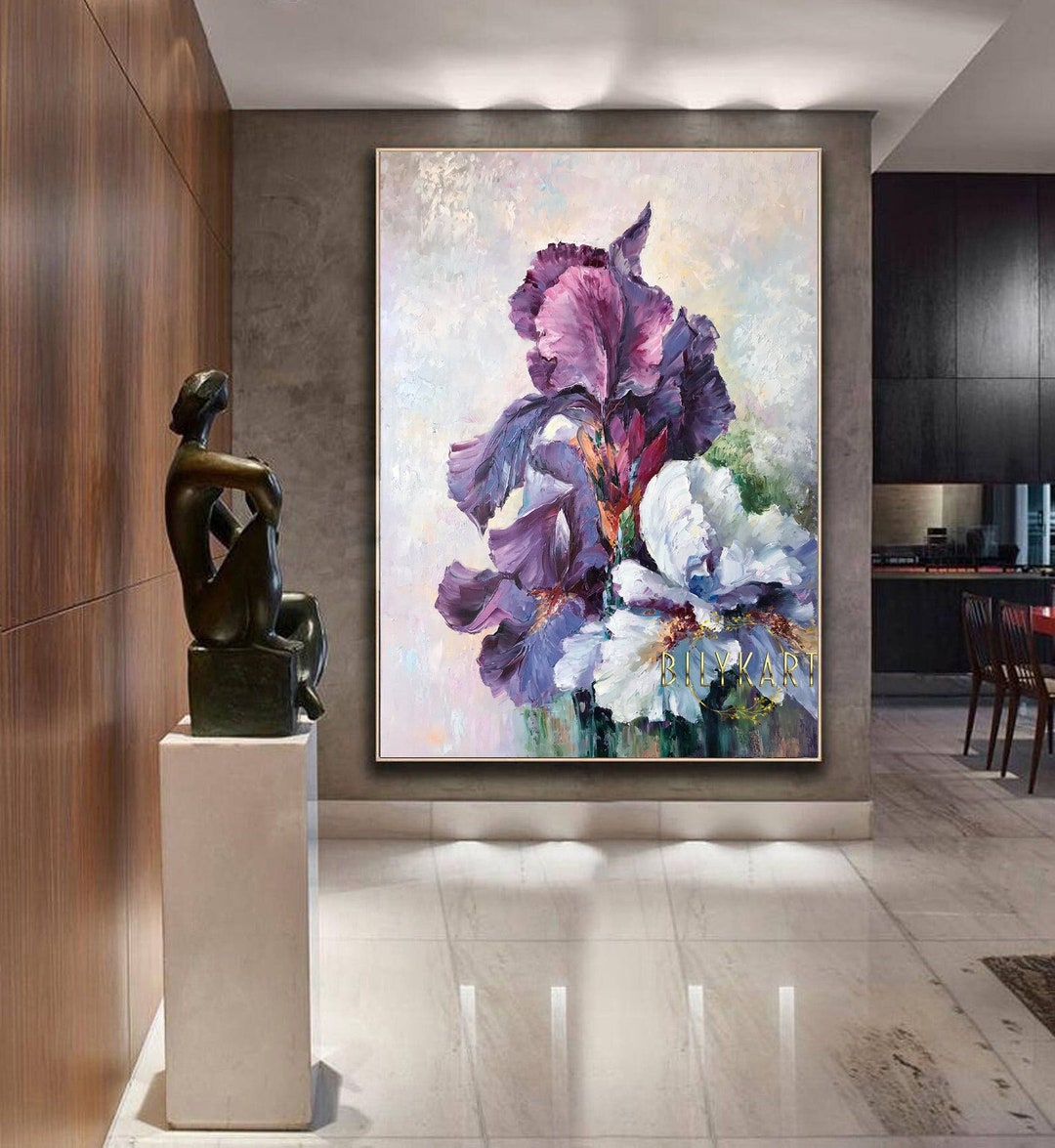Large Abstract Flower Oil Painting Original Purple White Floral Canvas ...