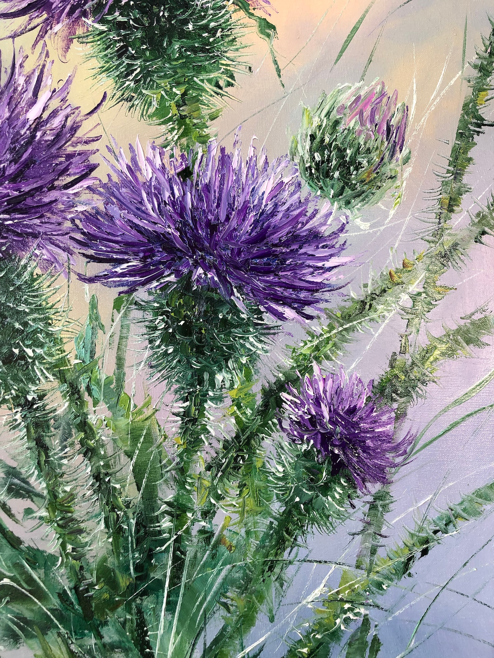 Thistle Oil Painting Original Floral Art Botanical Painting | Etsy