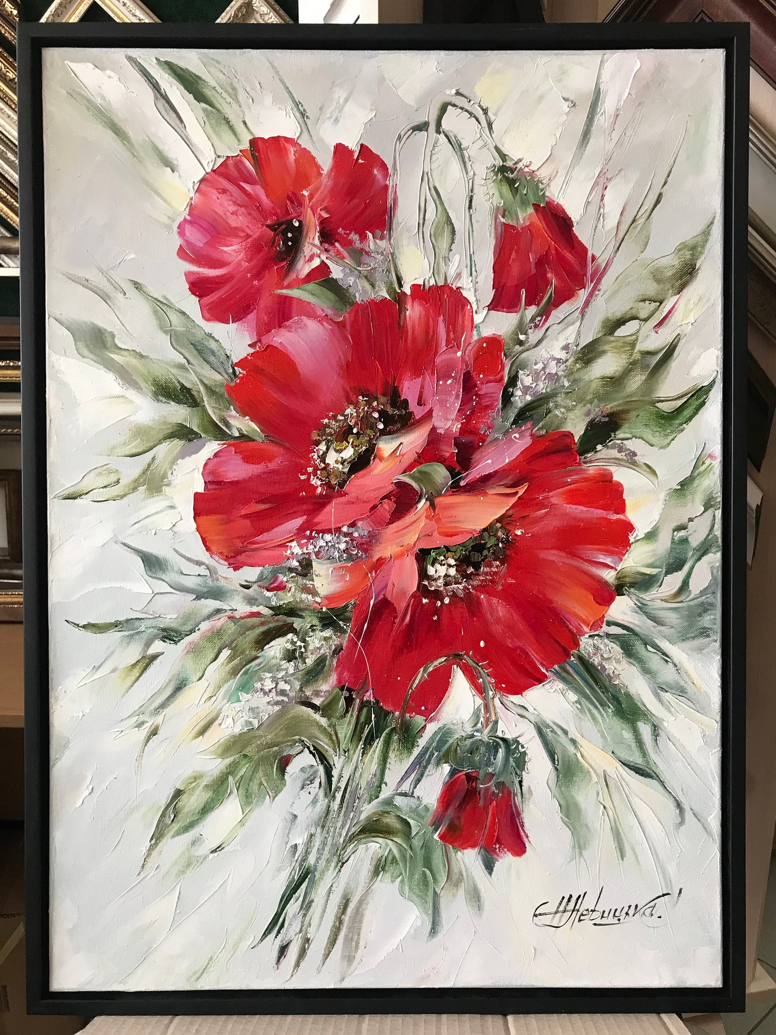 Red Poppy Painting Original Canvas Flower Artwork Floral Art | Etsy