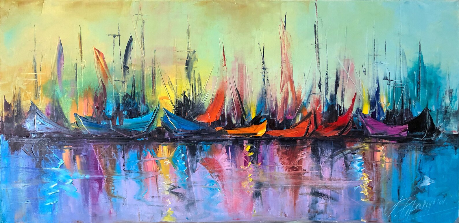 Extra Large Abstract Colorful Sailboats Painting Abstract - Etsy